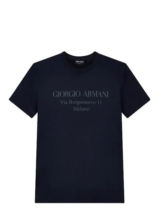 Giorgio Armani Jersey T-shirt In Pima Cotton With A Front Print - Navy
