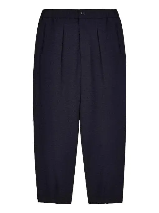 Giorgio Armani Single-pleat Virgin Wool And Cashmere Seersucker Trousers - Navy