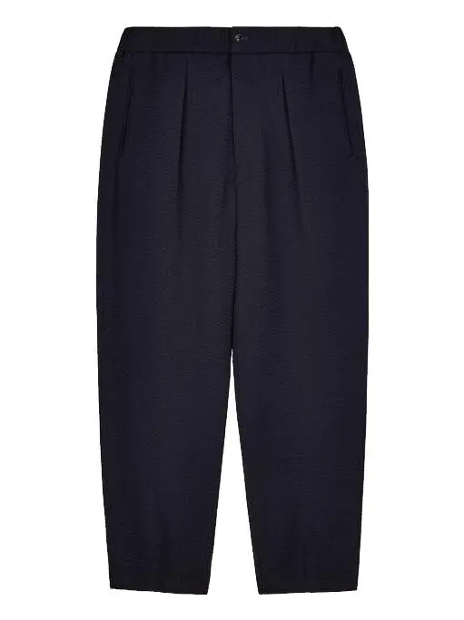 Giorgio Armani Single-pleat Virgin Wool And Cashmere Seersucker Trousers - Navy