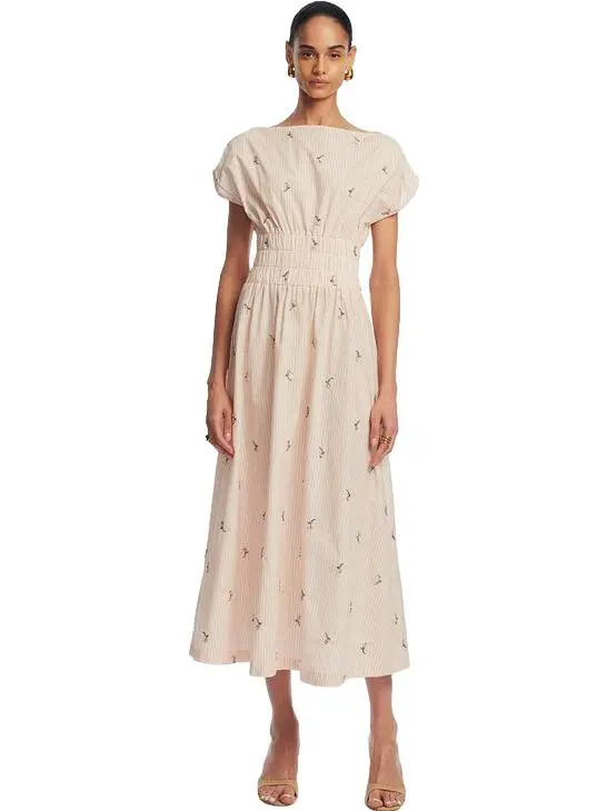 Lela Rose Embroidered Striped Cotton Midi Dress - Neutral / Floral