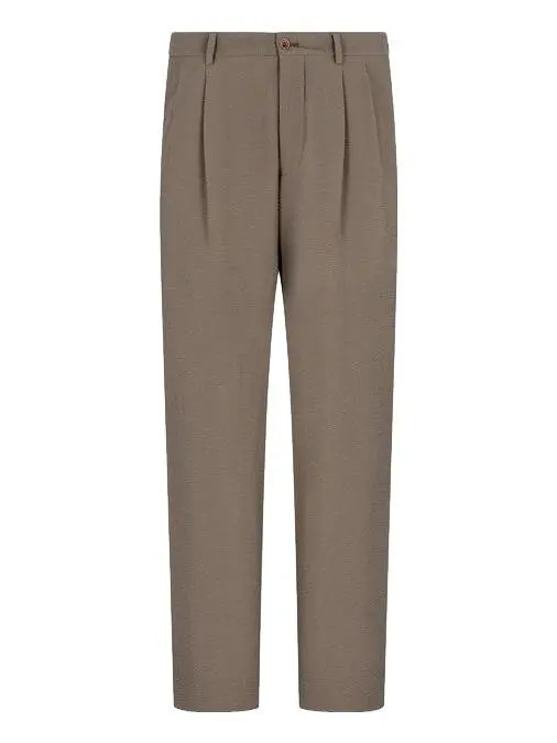 Giorgio Armani Stretch Wool Seersucker Double-pleat Trousers - Natural