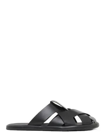 Giorgio Armani Cross-over Napped Calfskin Sandals - Black