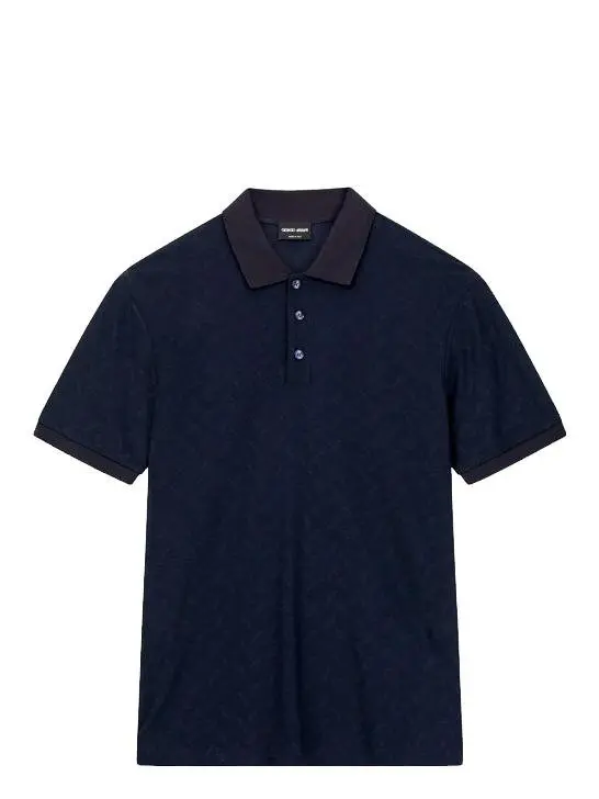 Giorgio Armani Asv Jacquard Viscose Polo Shirt - Navy
