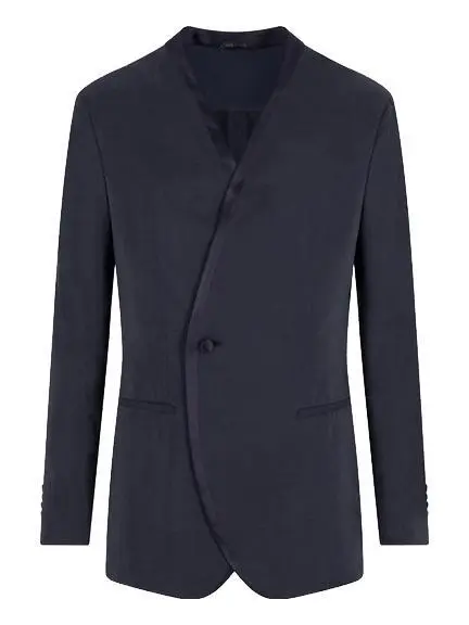 Giorgio Armani Asv Upton Line Washed Silk And Linen Blend Tuxedo Jacket - Black