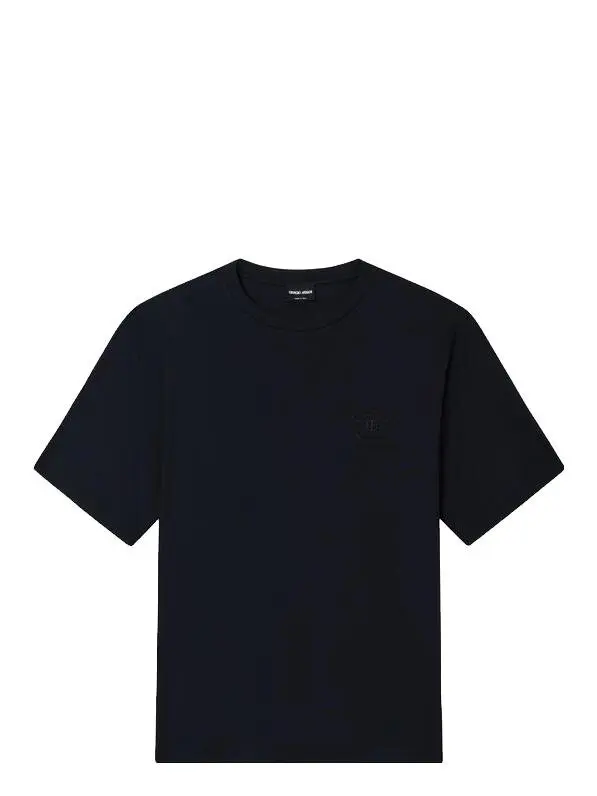 Giorgio Armani Cotton And Modal T-shirt With Embroidery - Navy