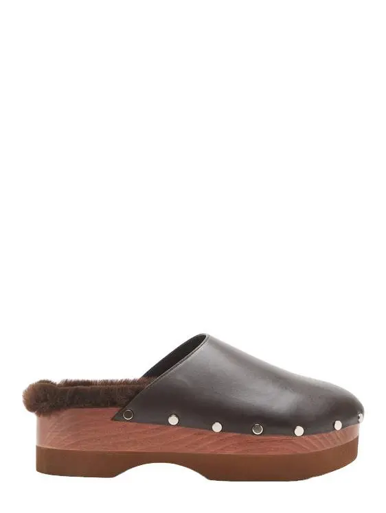 Le Monde Beryl Leather Clogs With Mink Shearling Insole - Chocolate