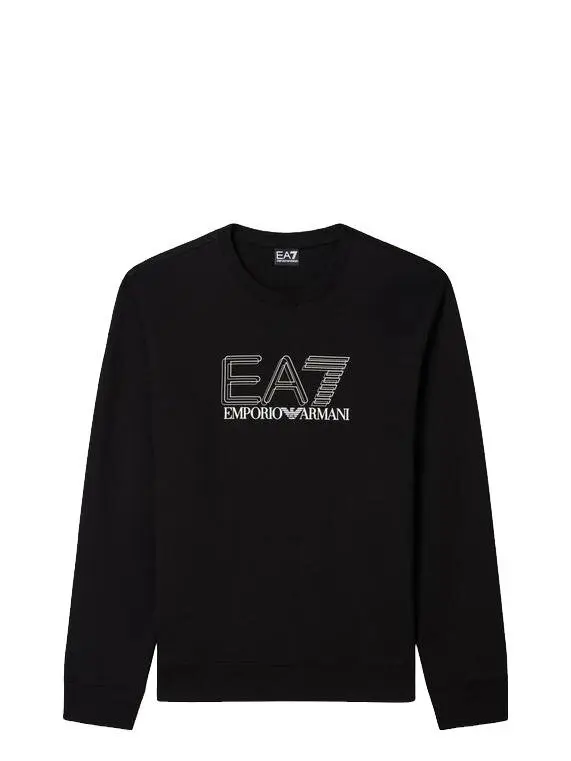 EA7 Visibility Cotton Zip-up Sweatshirt With Logo - Black