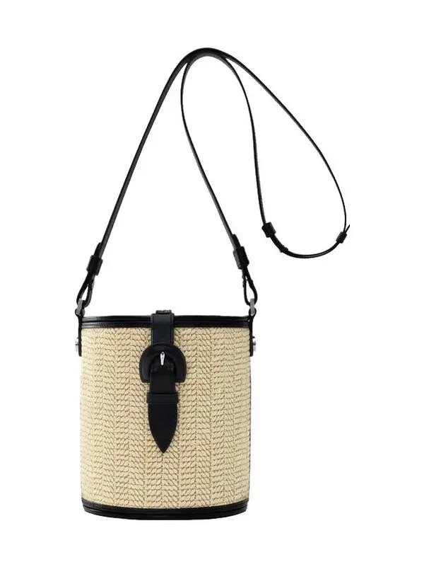 Perrin La Parisienne Raffia Bucket Crossbody Bag - Black