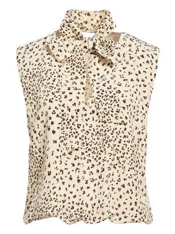 KAOS Viscose And Silk Leopard-print Blouse - Beige