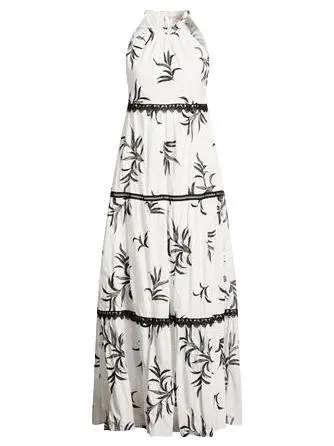 KAOS JEANS Cotton-blend Maxi Dress With Lace Trims - White
