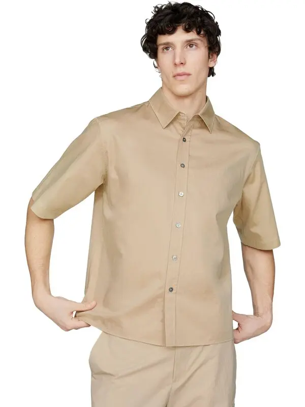 ATM Anthony Thomas Melillo Cotton Poplin Short Sleeve Button Down Shirt - Macadamia