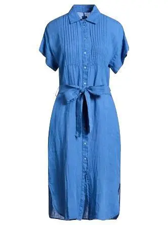 120% Lino Midi Shirt Dress - Blue