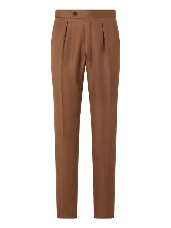 SLOWEAR Tapered Pleated Wool And Linen-blend Trousers - Brown