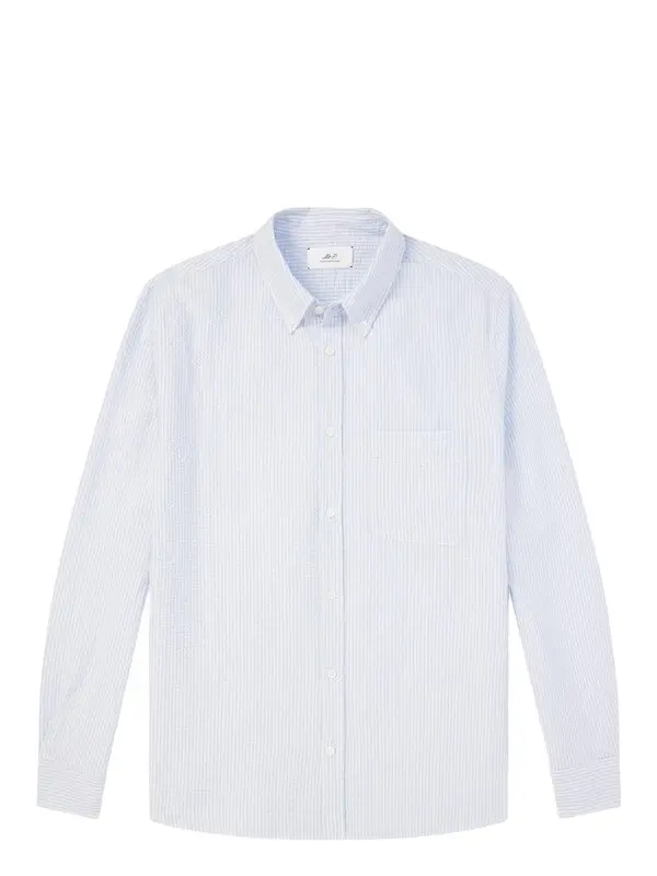 Mr P. Button-down Collar Striped Cotton-seersucker Shirt - Blue