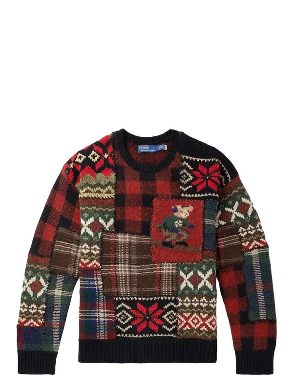 Polo Ralph Lauren Patchwork Jacquard-knit Wool And Cashmere-blend Sweater - Red