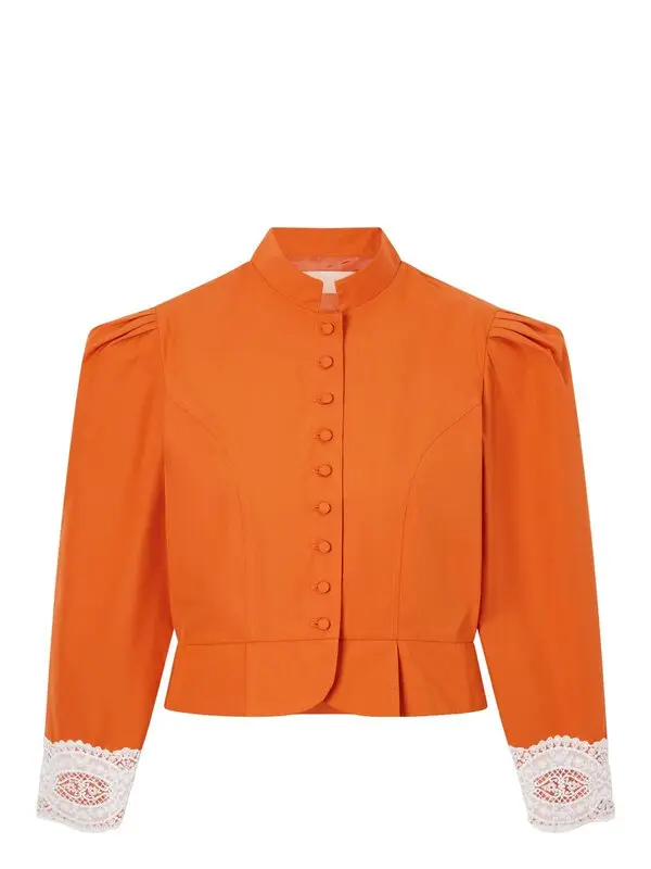 DESTREE Amoako Lace-trimmed Cotton Poplin Jacket - Orange