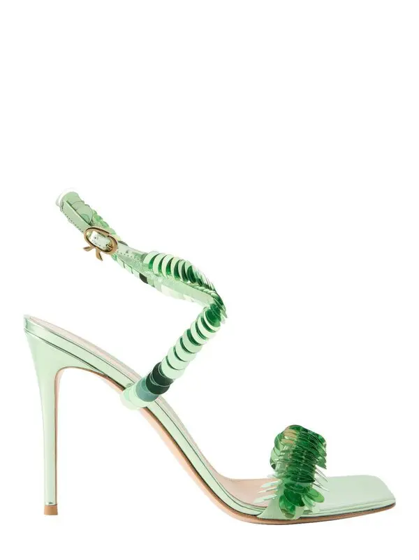 GIANVITO ROSSI 95 Sequin-embellished Metallic Leather Sandals - Green