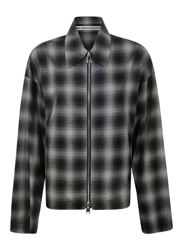 META CAMPANIA COLLECTIVE Checked Zip Shirt - Grey