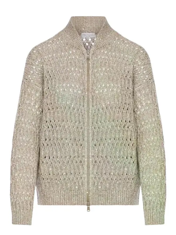Brunello Cucinelli Dazzling Braids Zip-up Linen Cardigan - Neutrals