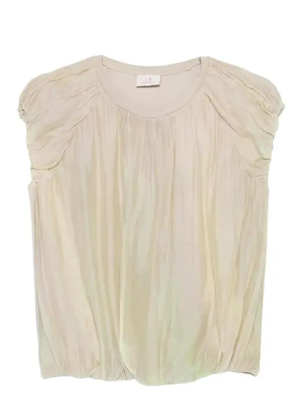 DEHA Panelled Round Neck Top With Gathered Detail And Elasticated Hem - Neutrals