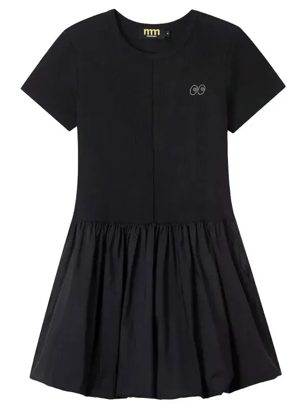 MINI CREAM Embellished Pleated Mini Dress - Black