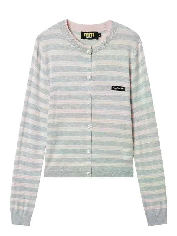 MINI CREAM Striped Cardigan - Grey