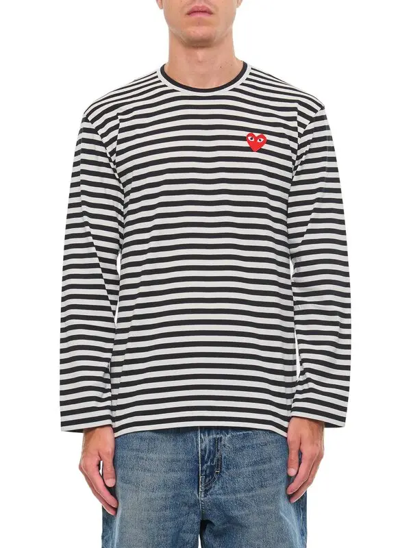 Play Comme Des Garcon Long-sleeved Striped Shirt With Logo - Multicolor