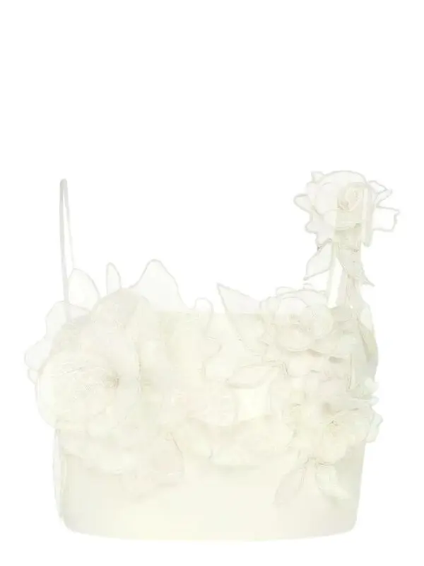 David Koma Floral Appliqué Cropped Top - Neutrals