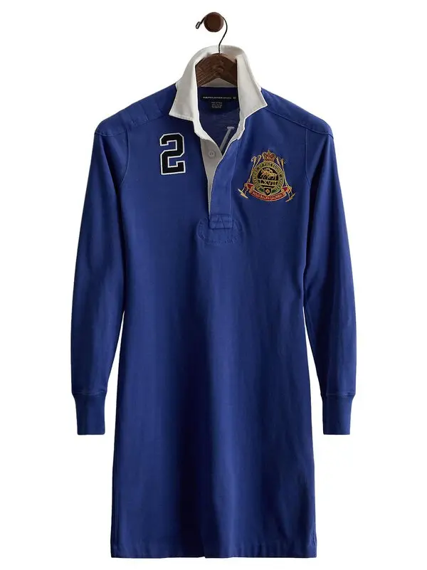 Ralph Lauren C. 1995 Cotton Rugby Shirtdress - Blue