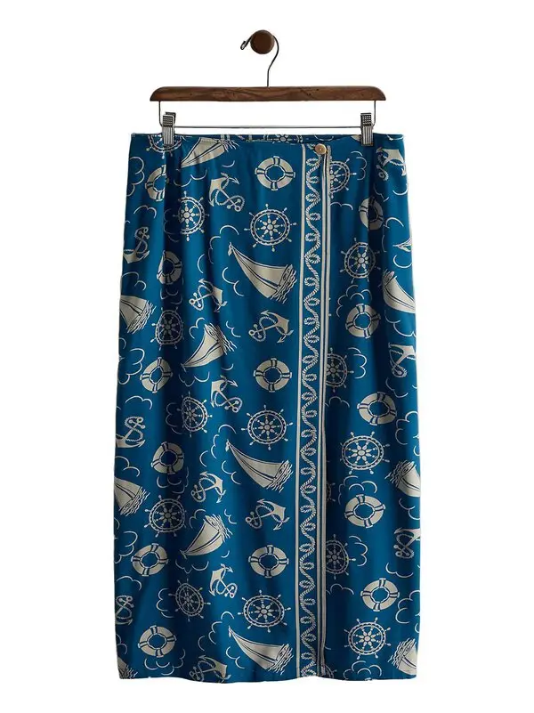 Ralph Lauren 1993 Printed Cotton Wrap Skirt - Blue