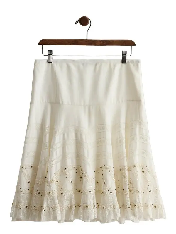 Ralph Lauren Lace-inset Cotton Skirt - Cream