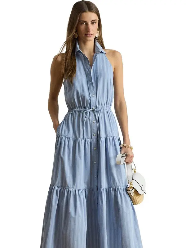 Ralph Lauren Striped Broadcloth Tiered Shirtdress - Blue/white Multi
