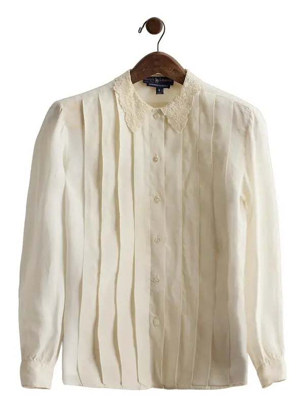 Ralph Lauren C. 1985 Pleated Linen Blouse - Blue