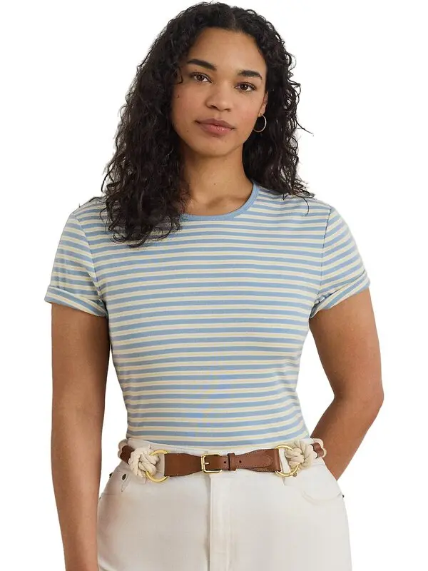 Ralph Lauren Striped Rib-knit Stretch Cotton Tee - Blue Note Multi