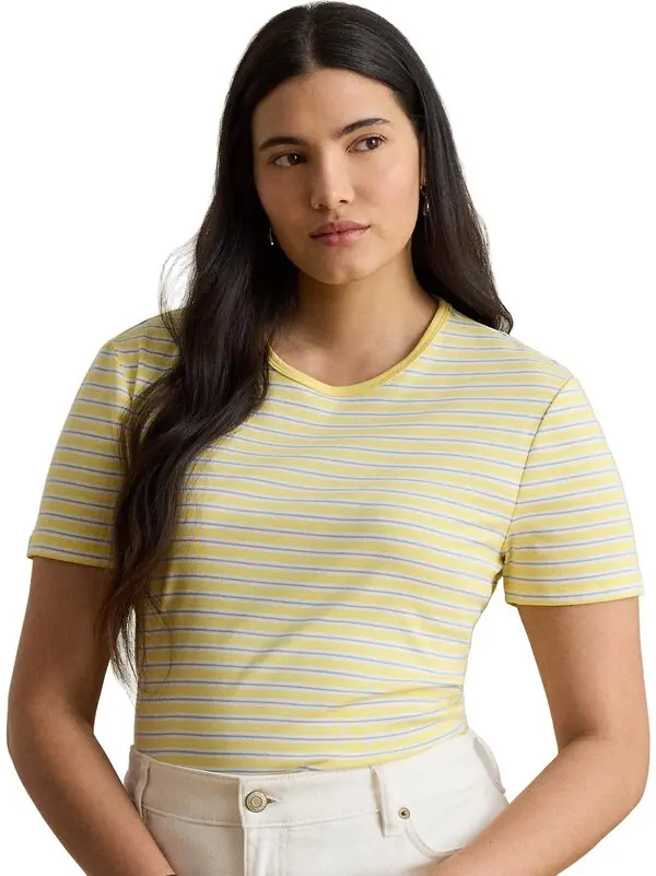 Ralph Lauren Striped Rib-knit Stretch Cotton Tee - Lemon Sorbet Multi