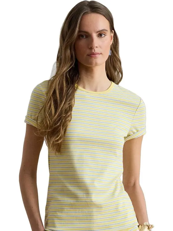 Ralph Lauren Striped Rib-knit Stretch Cotton Tee - Lemon Sorbet Multi