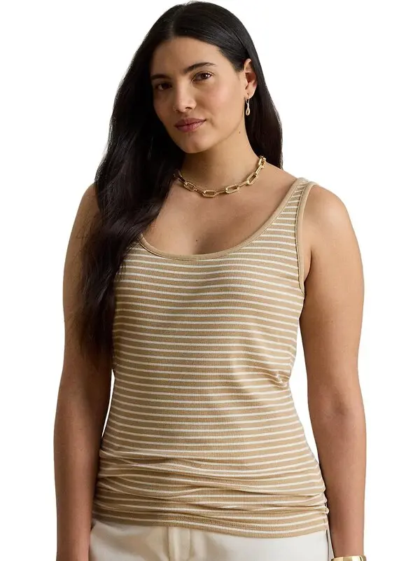 Ralph Lauren Striped Stretch Cotton Tank Top - Birch Tan/white