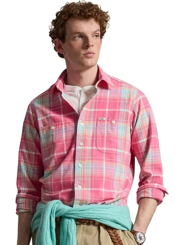 Ralph Lauren Classic Fit Plaid Chino Workshirt - Pink Turquoise Multi