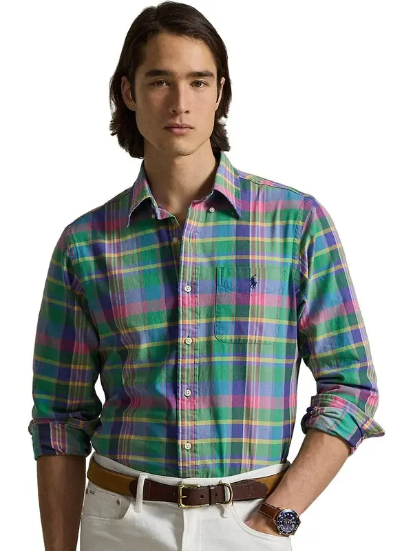 Ralph Lauren Classic Fit Plaid Chino Shirt - Green Blue Multi