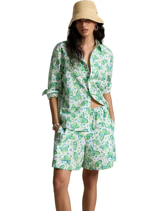 Ralph Lauren Printed Cotton-linen Shorts - Butterfly Blue Green