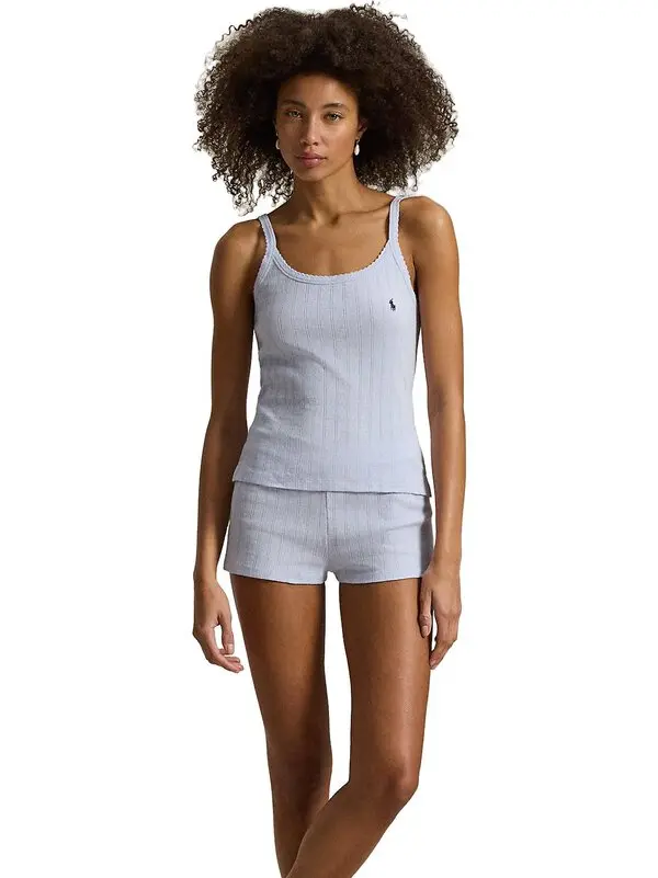 Ralph Lauren Pointelle Cotton Tank & Short Sleep Set - Xenon Blue