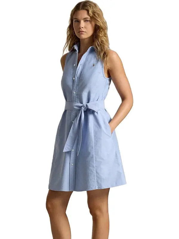 Ralph Lauren Cotton Oxford Sleeveless Shirt Dress - Bsr Blue