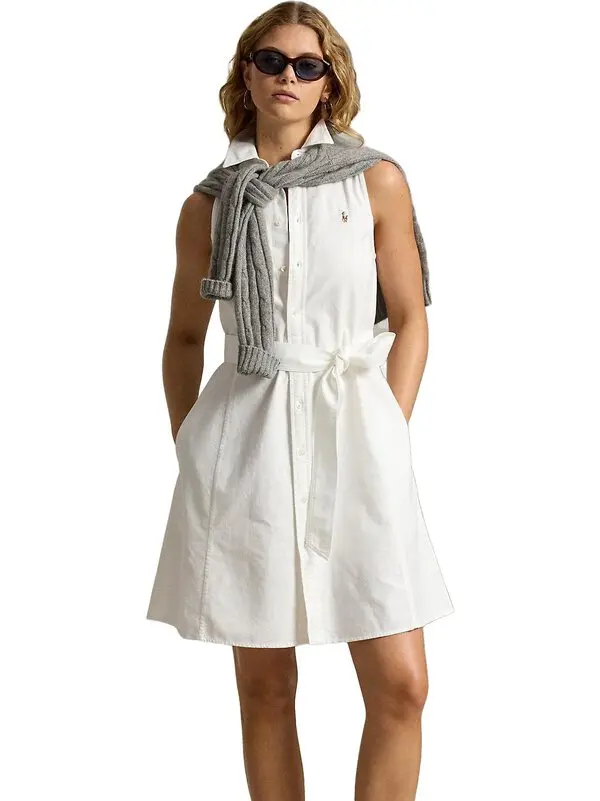 Ralph Lauren Cotton Oxford Sleeveless Shirt Dress - Bsr White