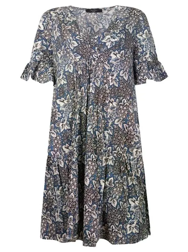 Max Mara Floral-print Tiered Cotton Midi Dress - Blue