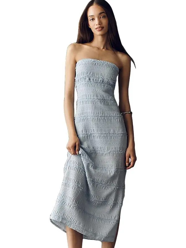 Anthropologie Tilda Strapless Textured Dress - Chambray Blue
