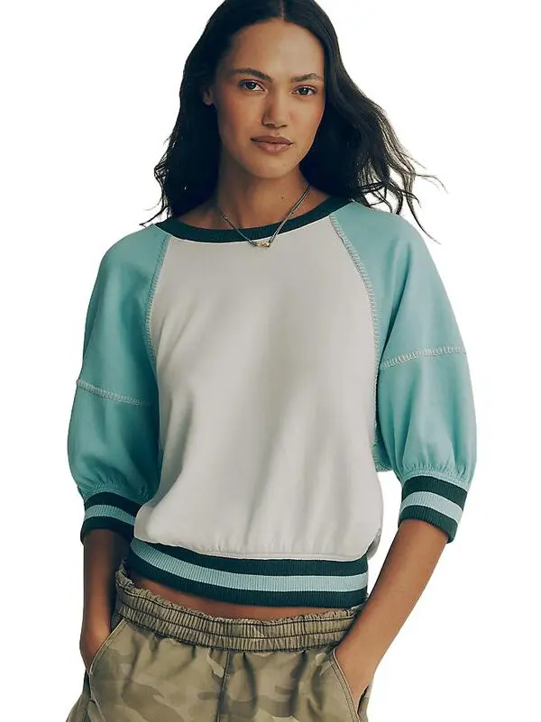 PILCRO Colorblock Raglan Sweatshirt - Blue Pattern