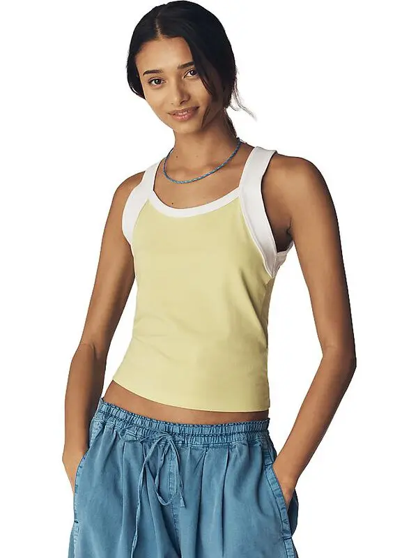 PILCRO Contrast Moto Tank Top - Chartreuse