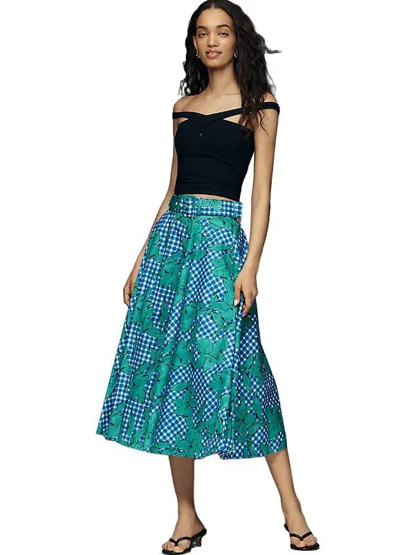 HUTCH Rye Poplin Midi Skirt - Blue Floral
