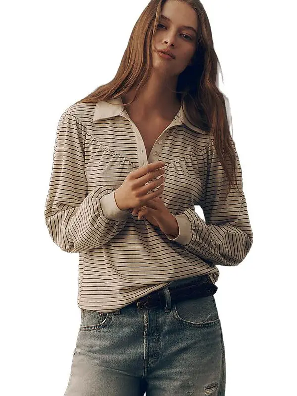 NATION LOS ANGELES Cecilia Cotton Top - Espresso Pinstripe
