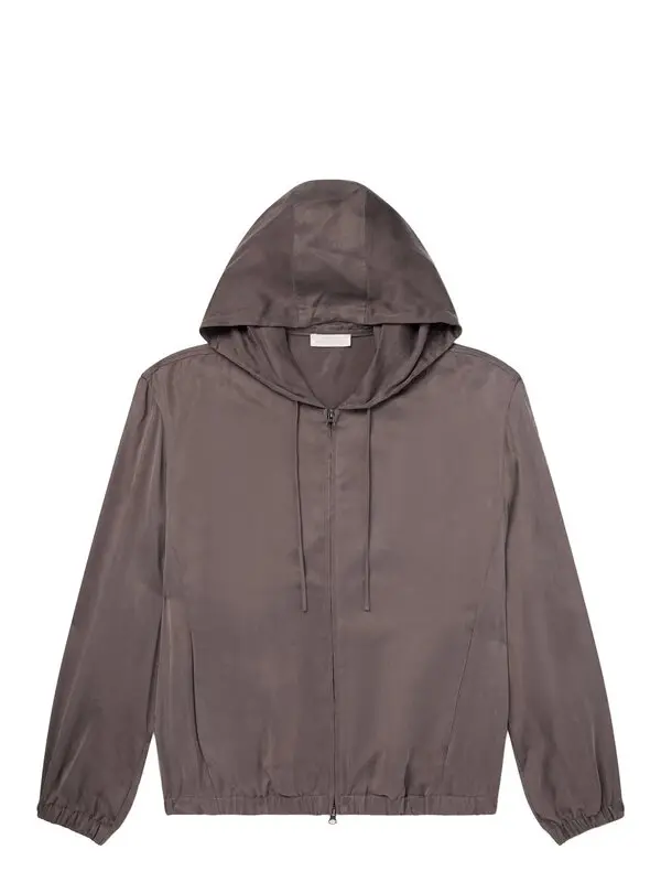 AMOMENTO Satin Hooded Jacket - Brown